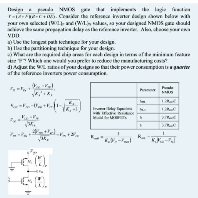 Design a pseudo NMOS gate that implements the logic | Chegg.com