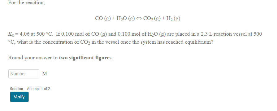 Solved For the reaction, CO(g)+H2O(g)⇔CO2( g)+H2( g) Kc=4.06 | Chegg.com