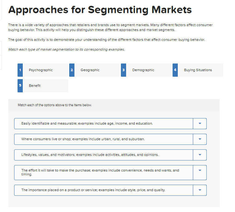 Solved Approaches for Segmenting Markets There is a wide | Chegg.com
