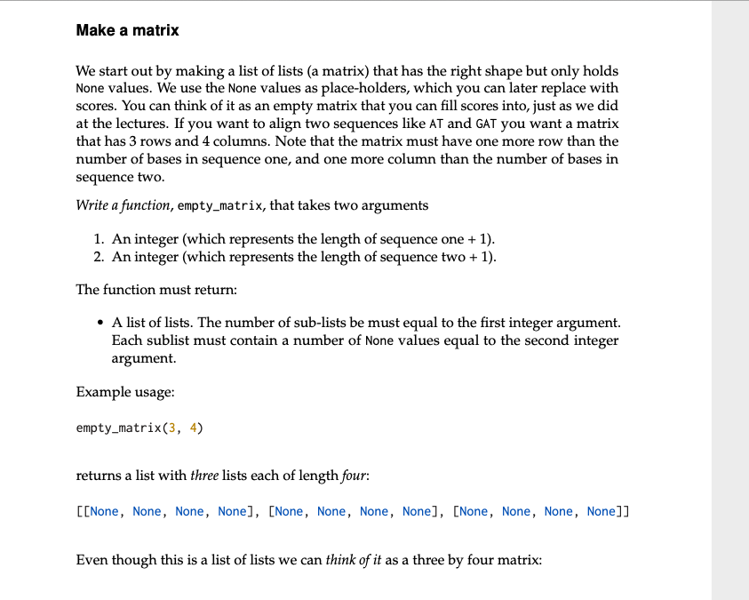 Solved Make a matrix We start out by making a list of lists | Chegg.com