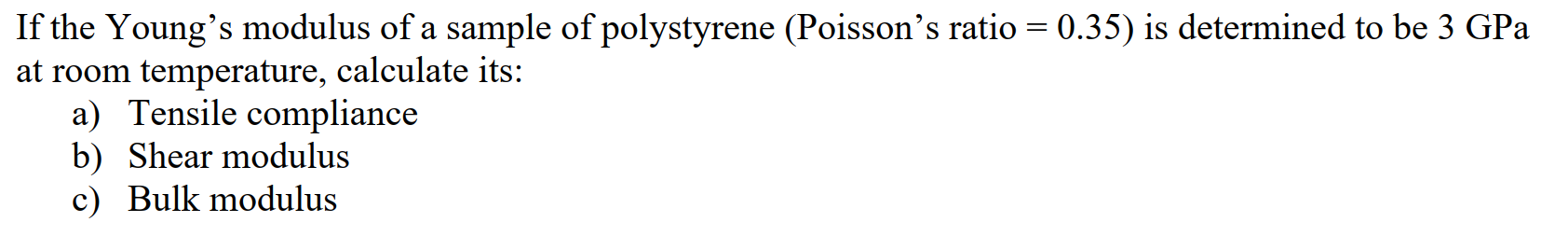 Solved = If the Young's modulus of a sample of polystyrene | Chegg.com