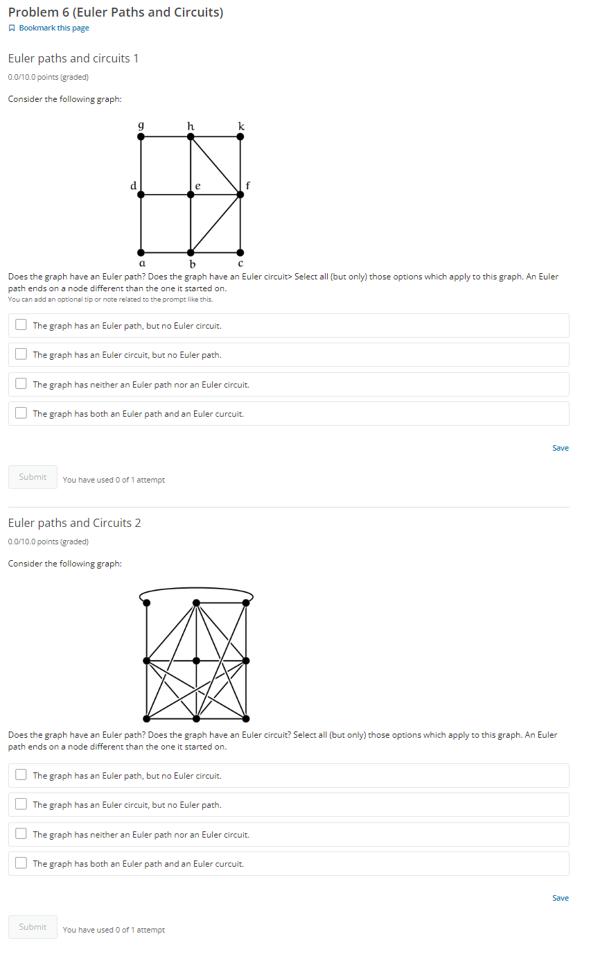Solved Problem 6 (Euler Paths and Circuits) A Bookmark this | Chegg.com