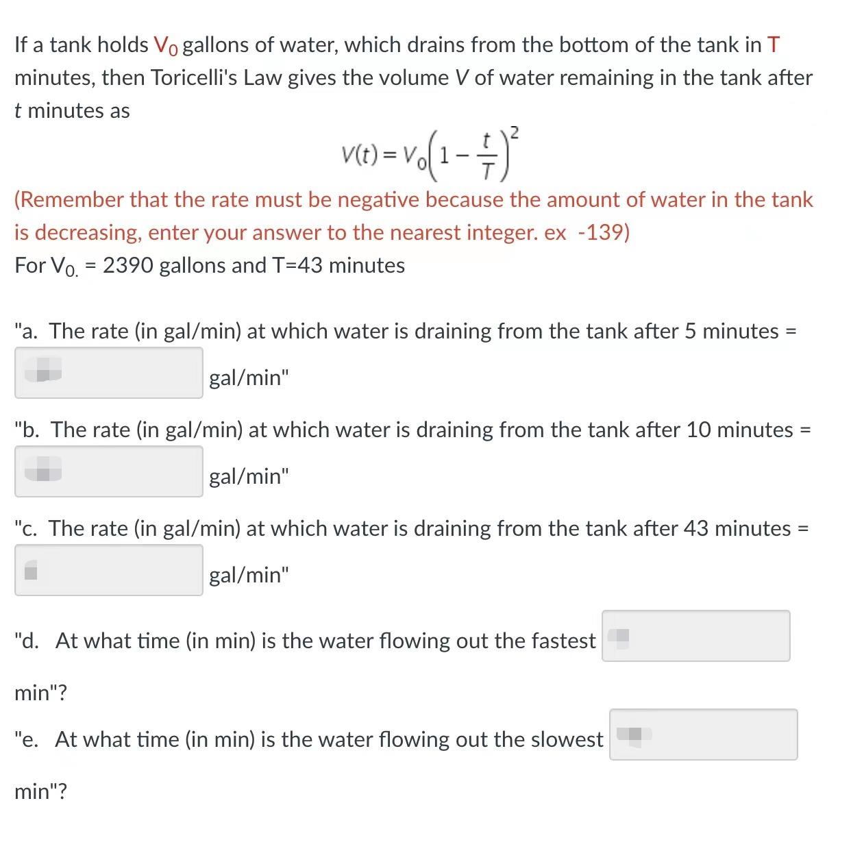 Solved If a tank holds V0 gallons of water, which drains | Chegg.com