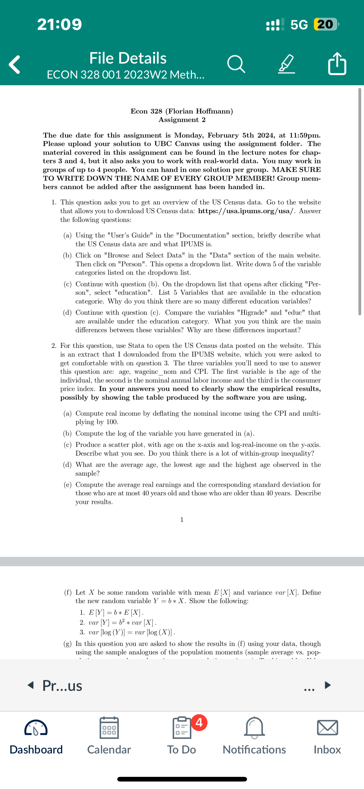 Solved Econ 328 (Florian Hoffmann)Assignment 2The due date | Chegg.com