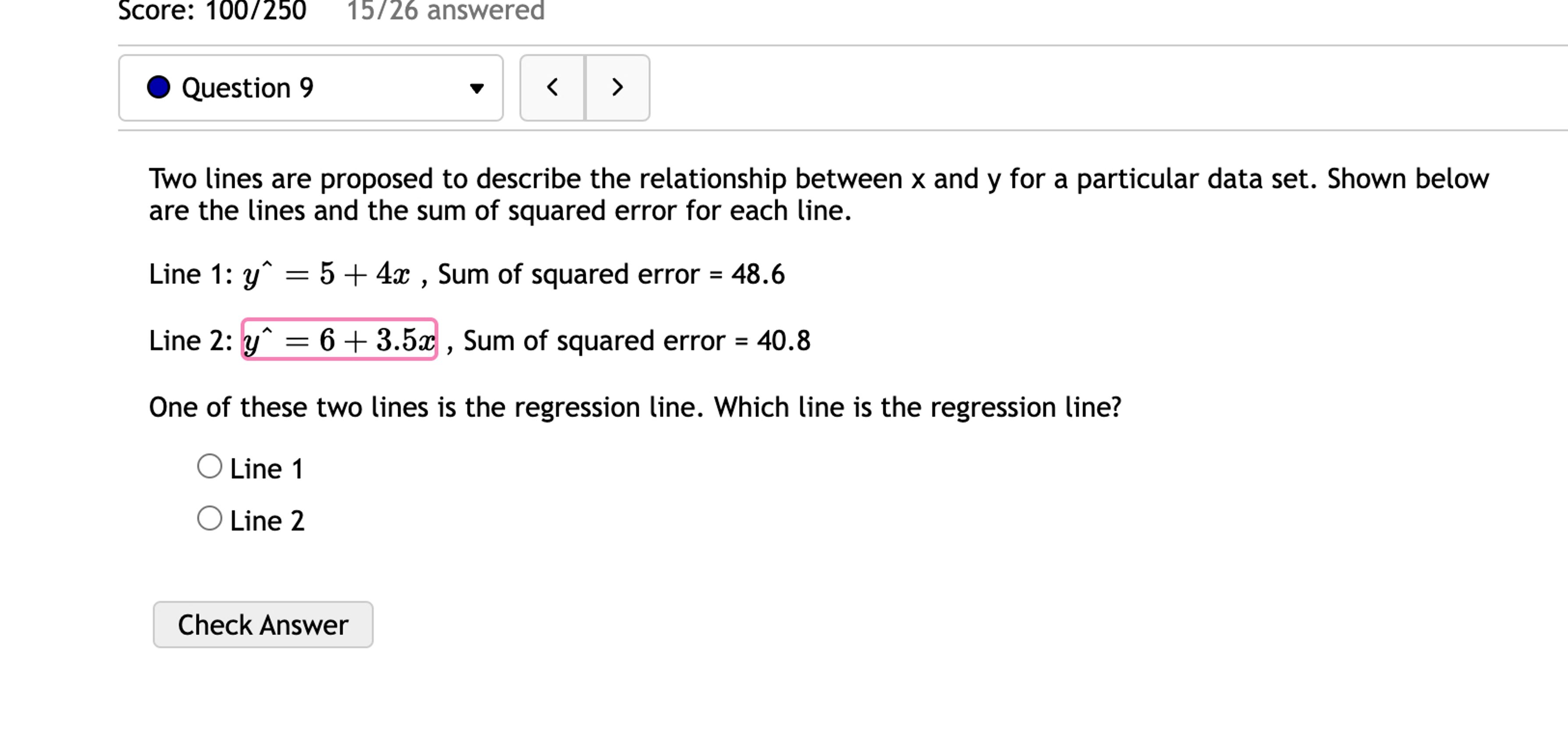 Solved Two lines are proposed to describe the relationship | Chegg.com