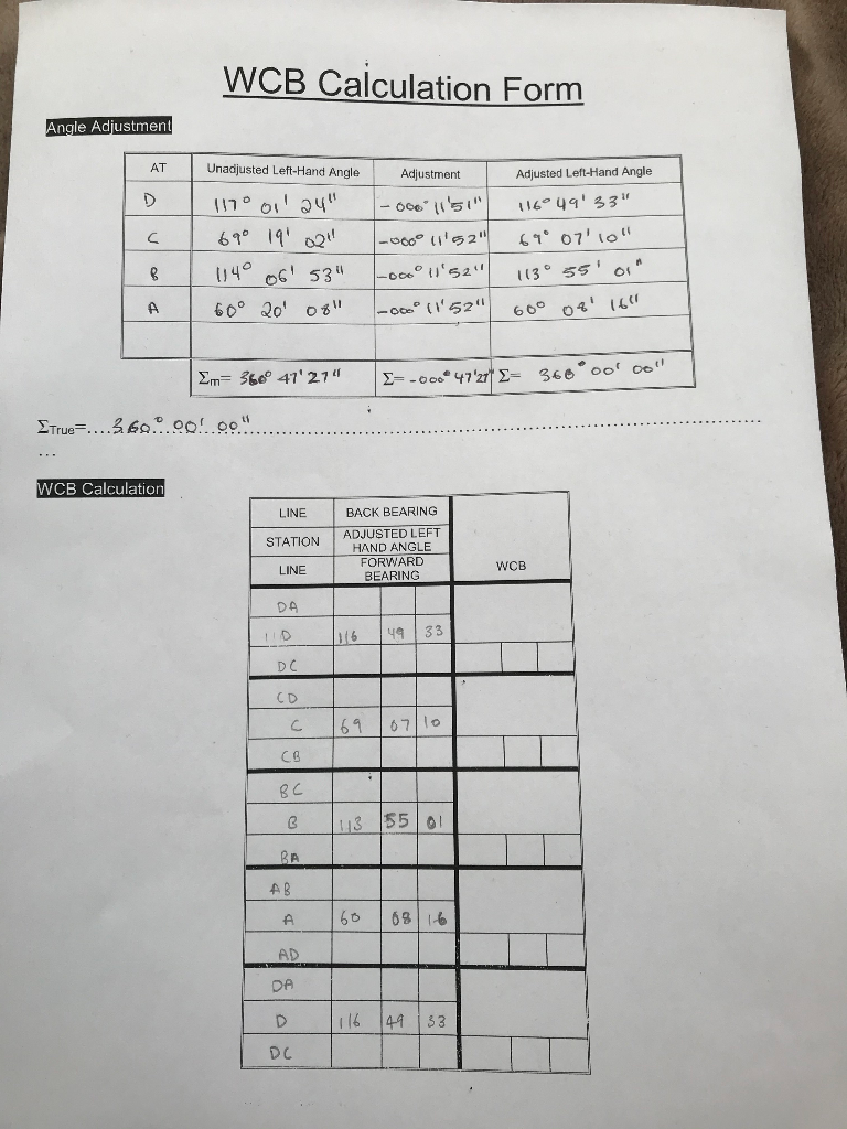 Solved WCB Calculation Form Angle Adjustment AT Unadjusted | Chegg.com