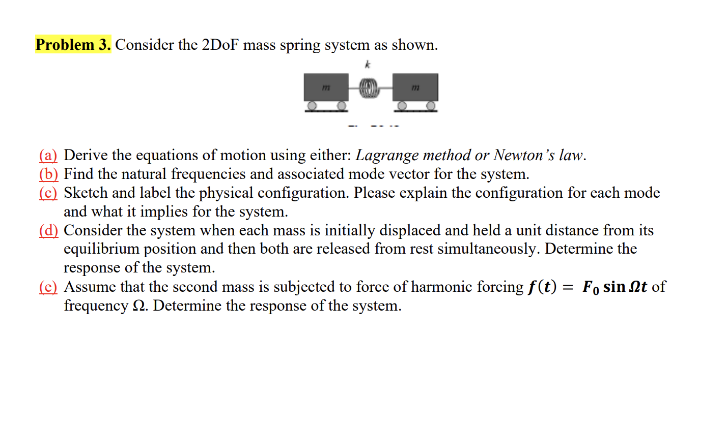 Solved Problem 3. Consider the 2DoF mass spring system as | Chegg.com