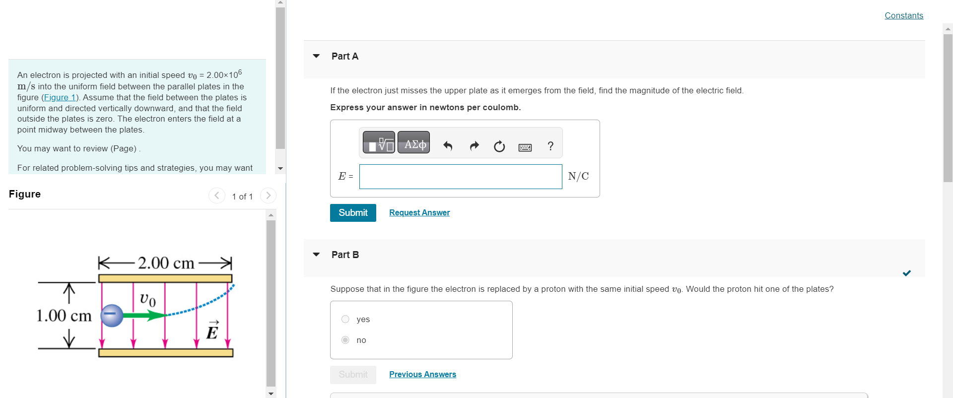 Solved An electron is projected with an initial speed | Chegg.com
