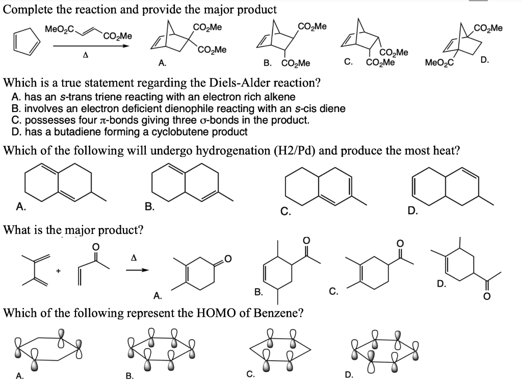 Solved CO2Me Da M A A. D. Complete the reaction and provide | Chegg.com
