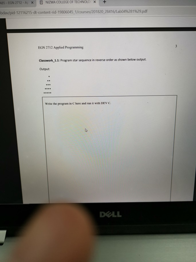 Solved ABS-EGN 2712-Ar × 回 NZWA COLLEGE OF TECHNOLO X + | Chegg.com