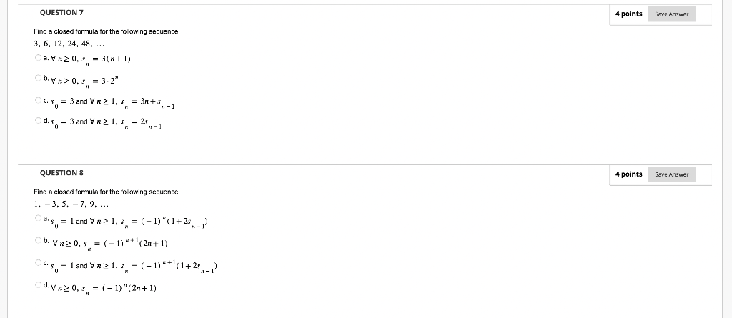 Solved Find a closed formula for the following sequence: | Chegg.com