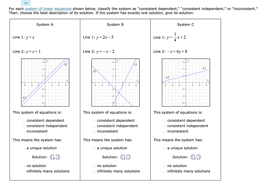 Solved For each system of linear equations shown below, | Chegg.com