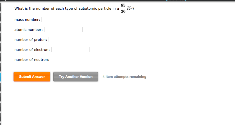 Solved What is the number of each type of subatomic particle | Chegg.com