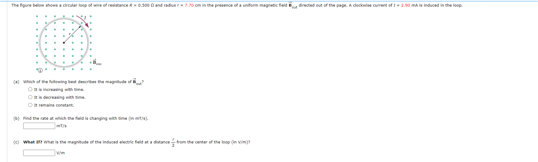Solved The figure below shows circular loop of wire of | Chegg.com