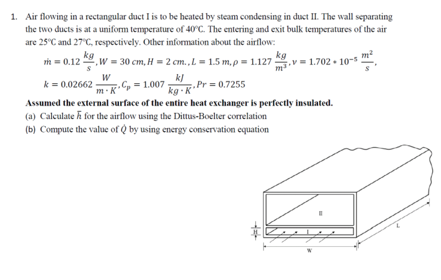 Solved kg m2 S 1. Air flowing in a rectangular duct I is to | Chegg.com