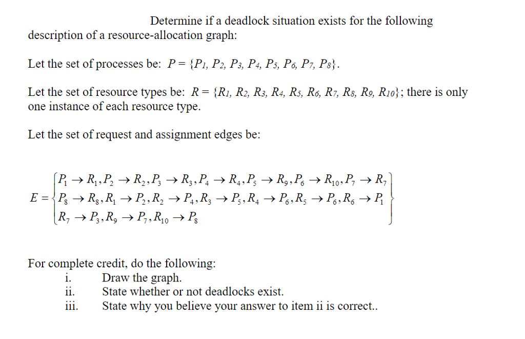 Solved Determine if a deadlock situation exists for the | Chegg.com