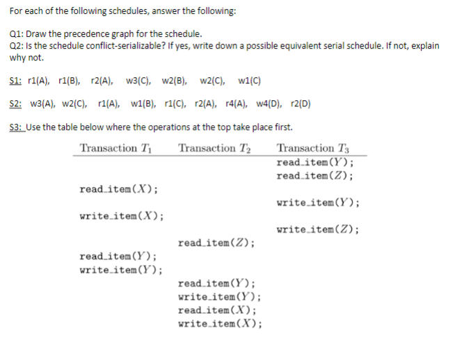 (Solved) : Following Schedules Answer Following Q1 Draw Precedence ... (Solved) : Following Schedules Answer Following Q1 Draw Precedence ...