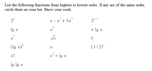 Solved List the following functions from highest to lowest | Chegg.com