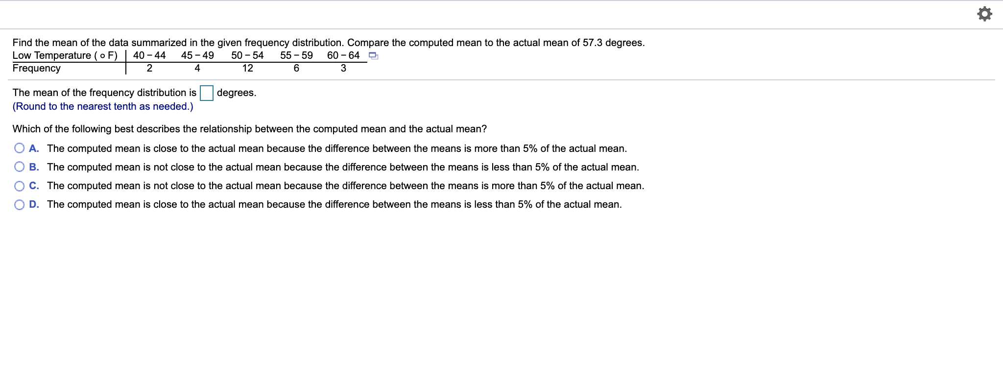 Solved Find the mean of the data summarized in the given | Chegg.com