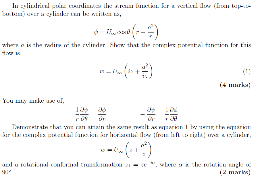 In cylindrical polar coordinates the stream function | Chegg.com