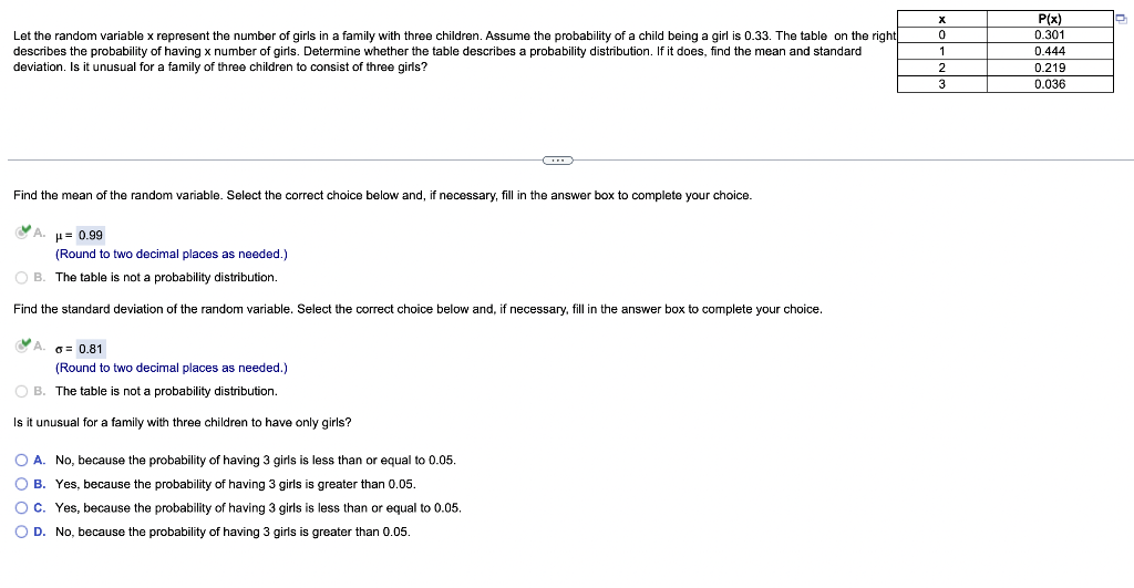 Solved Let the random variable x represent the number of | Chegg.com