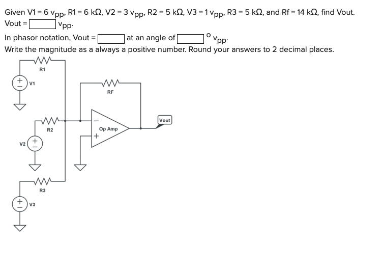 Solved Given V1 = 6 Vpp, R1 = 6 kN, V2 = 3 Vpp, R2 = 5 kN2, | Chegg.com