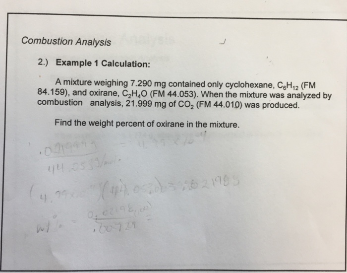 Solved Combustion Analysis 2.) Example 1 Calculation: A | Chegg.com