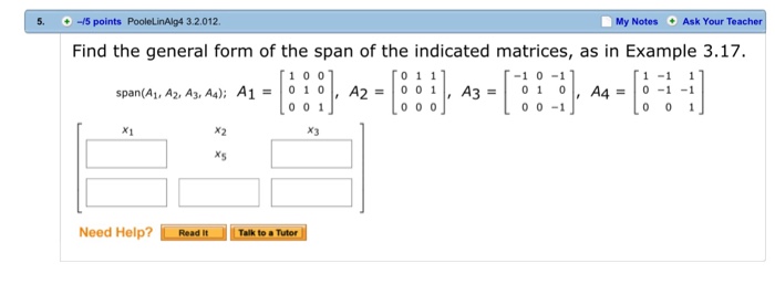Solved 5. -15 points PooleLinAlg4 3.2.012 My Notes Ask Your | Chegg.com Solved 5. -15 points PooleLinAlg4 3.2.012 My Notes Ask Your | Chegg.com