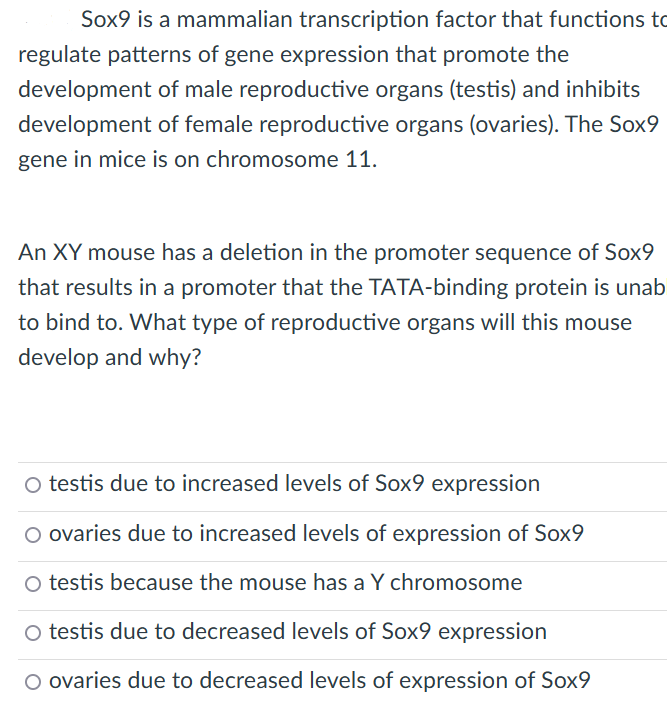 Solved Sox9 is a mammalian transcription factor that | Chegg.com