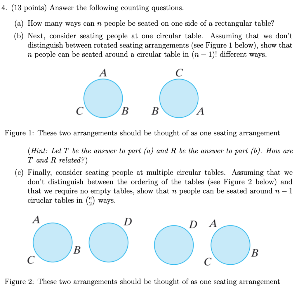 Solved 4. (13 points) Answer the following counting | Chegg.com