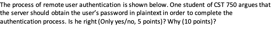 Solved The process of remote user authentication is shown | Chegg.com