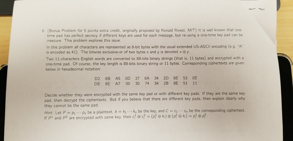 6. (Bonus Problem for 5 points extra credit, | Chegg.com