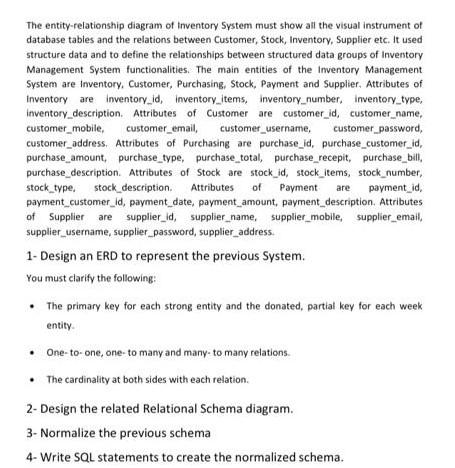 Solved The entity-relationship diagram of Inventory System | Chegg.com