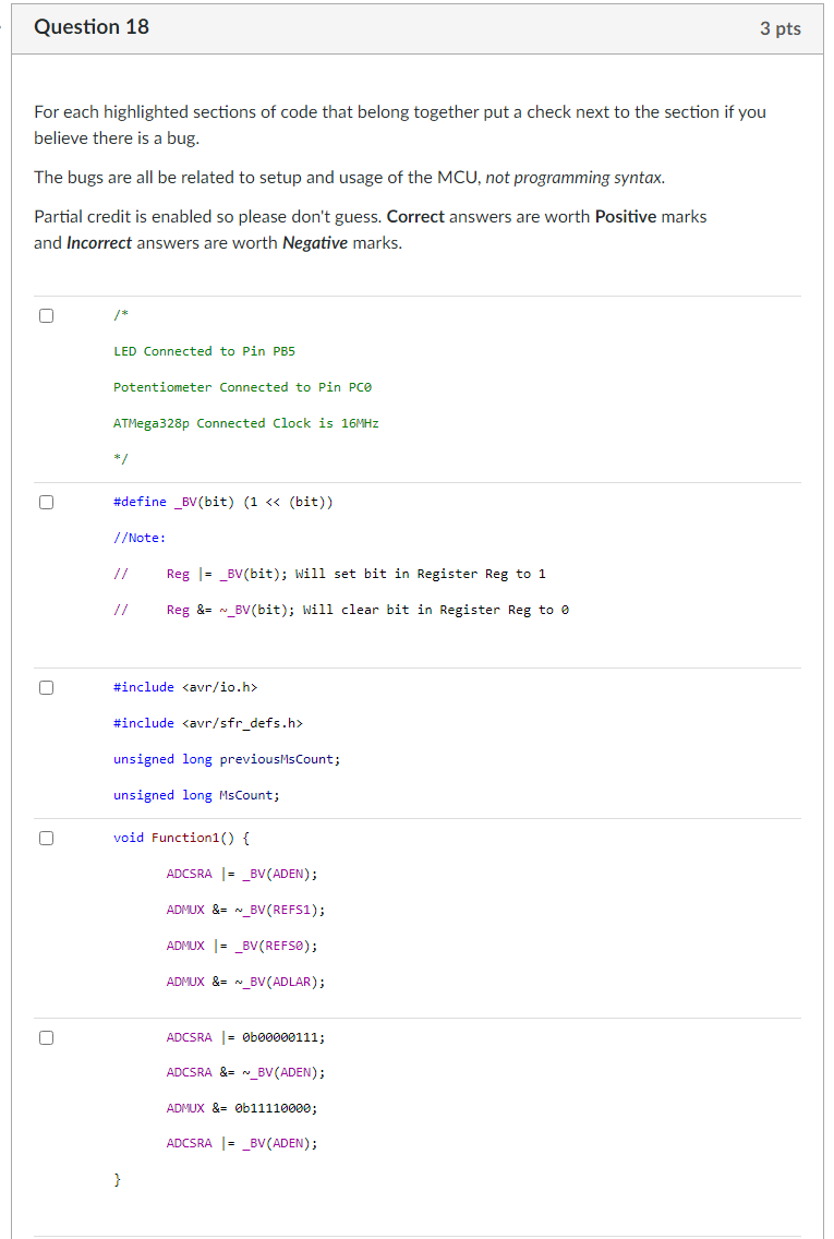 Solved Question 18 3 pts For each highlighted sections of | Chegg.com