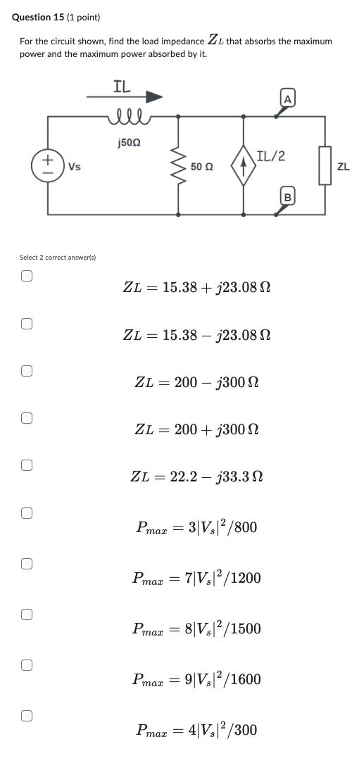 Solved For the circuit shown, find the load impedance ZL | Chegg.com