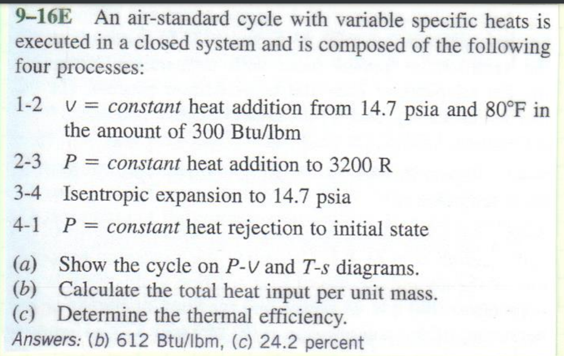 Solved 9-16E An air-standard cycle with variable specific | Chegg.com