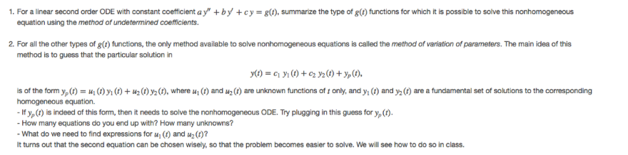 Solved 1. For a linear second order ODE with constant | Chegg.com