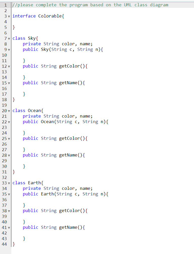 Solved Interface Complete the java program based on the | Chegg.com