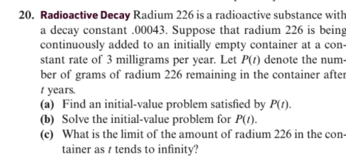 Solved 20. Radioactive Decay Radium 226 is a radioactive | Chegg.com