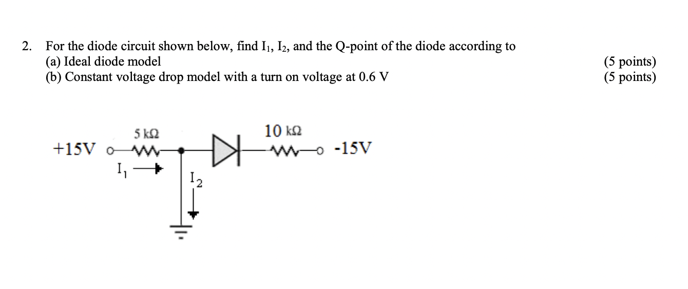 Solved For the diode circuit shown below, find I1,I2, and | Chegg.com