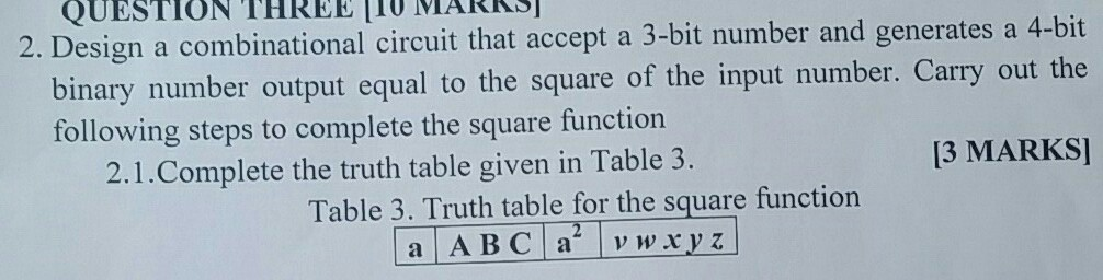Solved QUESTION THREE IU MARKS 2. Design a combinational | Chegg.com