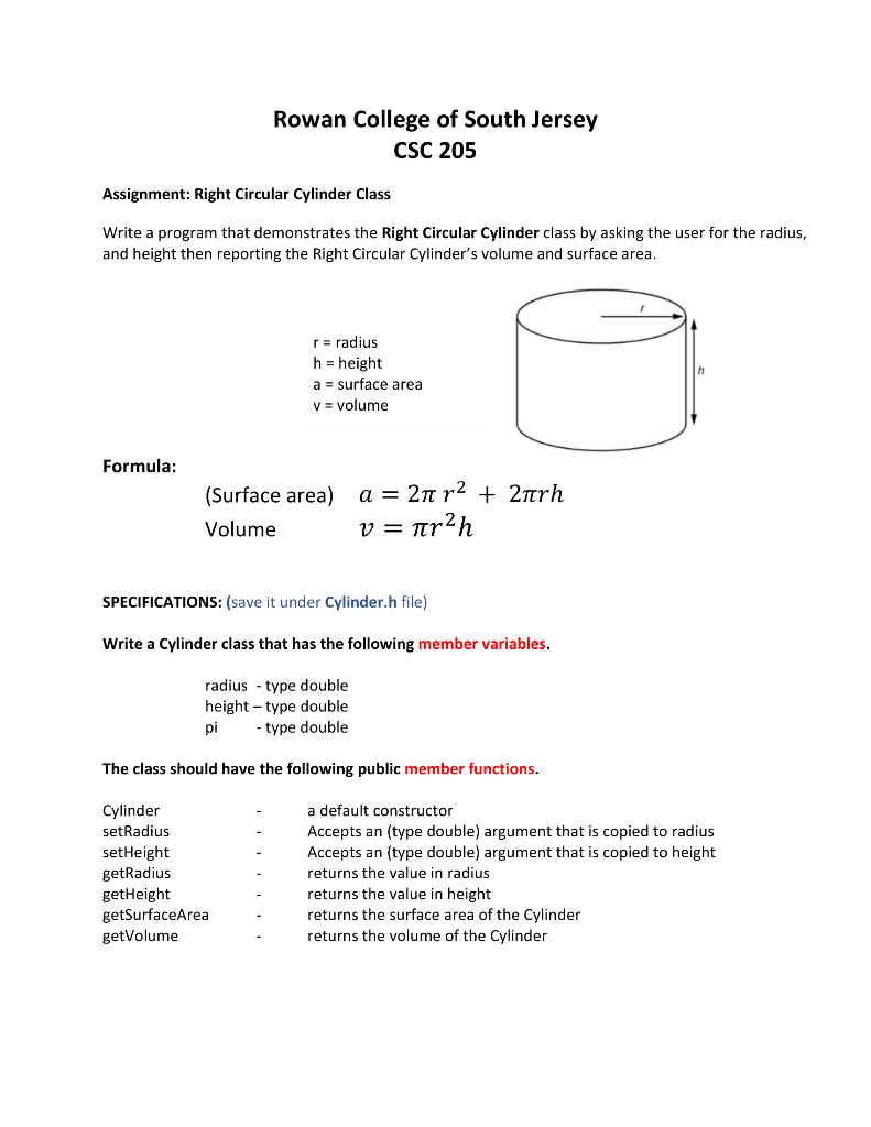 Solved Rowan College of South Jersey CSC 205 Assignment: | Chegg.com