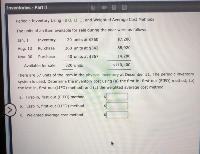 Solved Inventories-Part II Periodic Inventory Using FIFO, | Chegg.com
