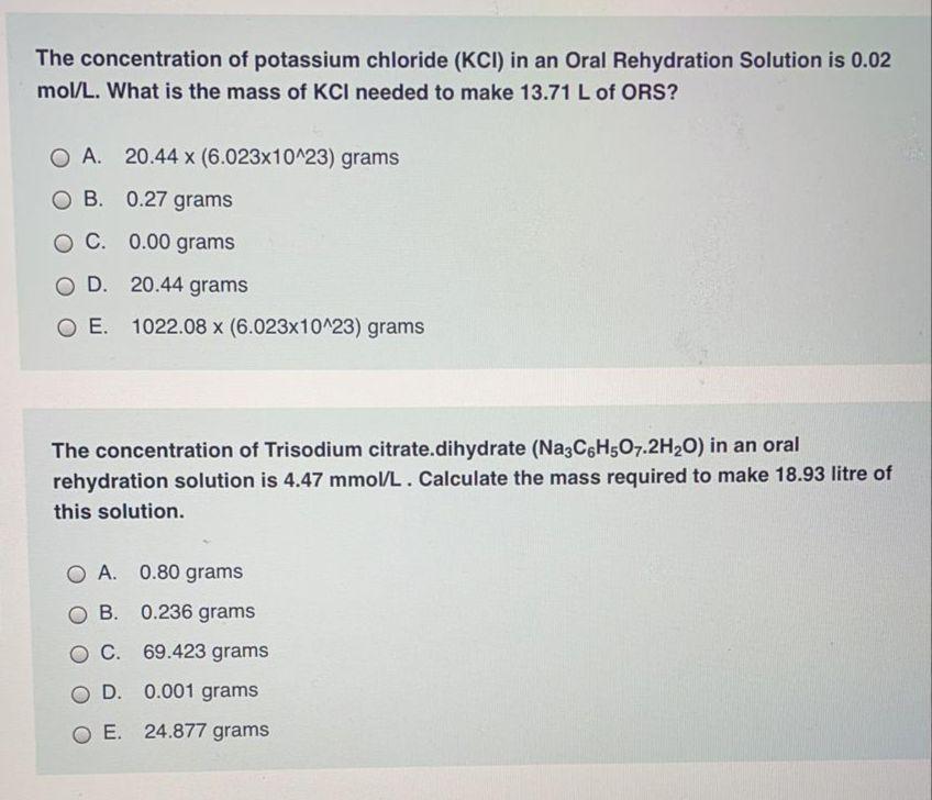 Solved The concentration of potassium chloride (KCI) in an | Chegg.com