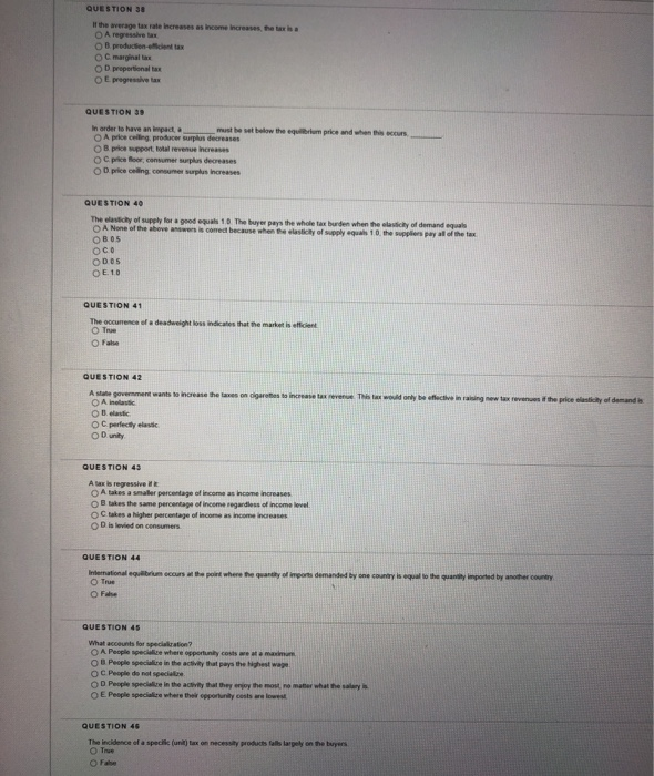 Solved QUESTION 38 If the average tax rate increases as | Chegg.com