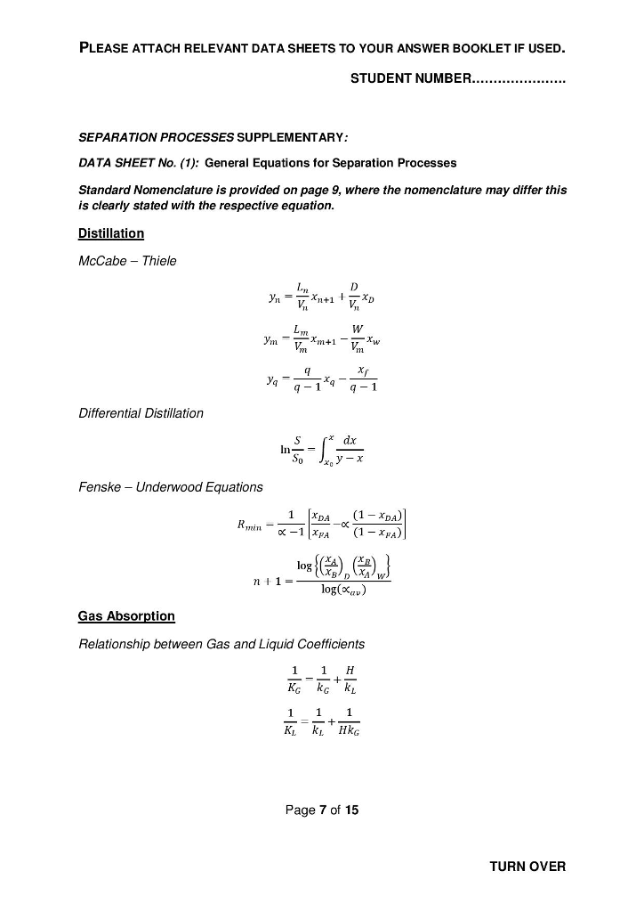 Q1. A continuous rectifying column treats a mixture | Chegg.com
