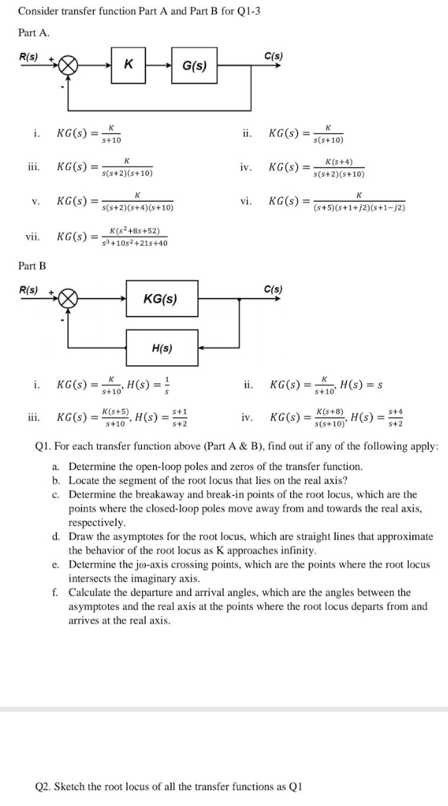 Solved Consider transfer function Part A and Part B for Q1-3 | Chegg.com