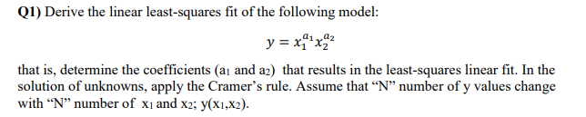 Solved Q1) Derive the linear least-squares fit of the | Chegg.com
