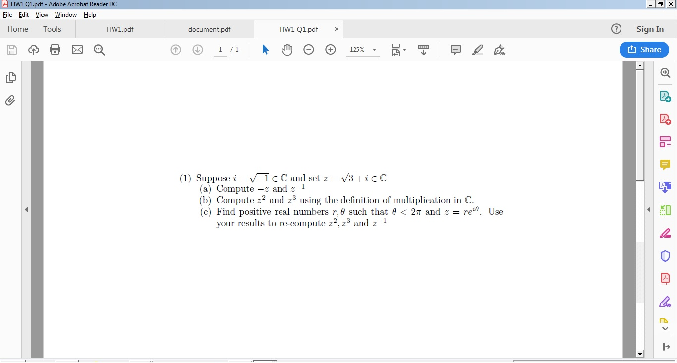 Solved HW1 Q1.pdf - Adobe Acrobat Reader DC Eile Edit View | Chegg.com