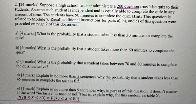 Solved 2. [14 marks] Suppose a high school teacher | Chegg.com